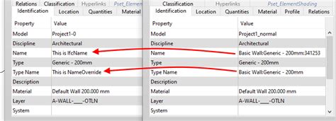 solved revit ifc export object type and name properties override