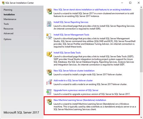 install machine learning server standalone sql server