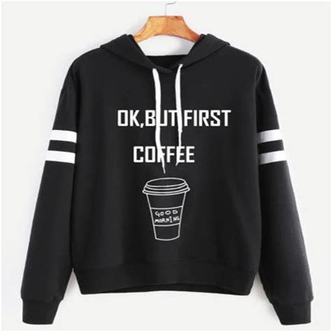 First I Need Coffee Letter Printed Black Hoodies Women Autumn Winter