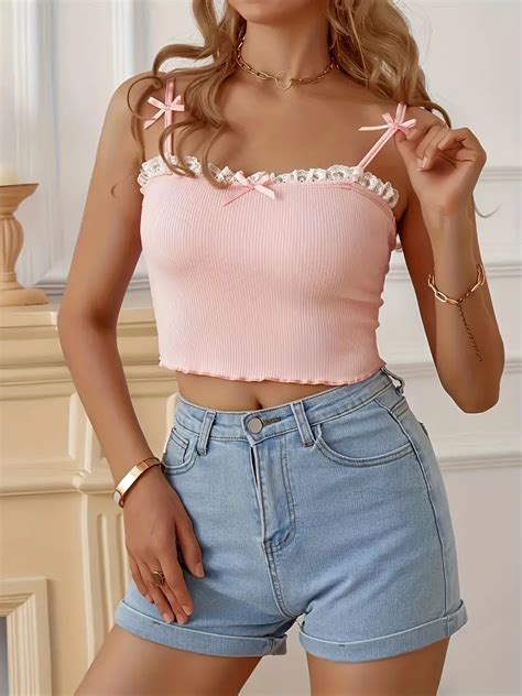 Lettuce Trim Bow Tie Cami Top Y2k Sexy Spaghetti Summer Temu