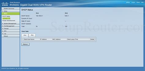 cisco rv042g screenshot dhcpstatus