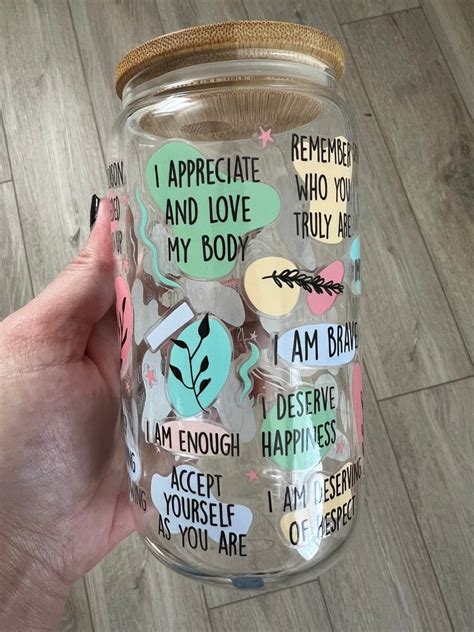 Self Love Affirmations 16 Oz Beer Can Glass Etsy