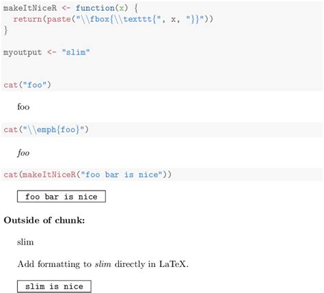 knitr how to layout character value within r chunk stack overflow