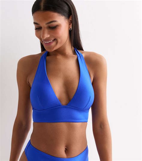 Bright Blue Halter Neck Bikini Top New Look