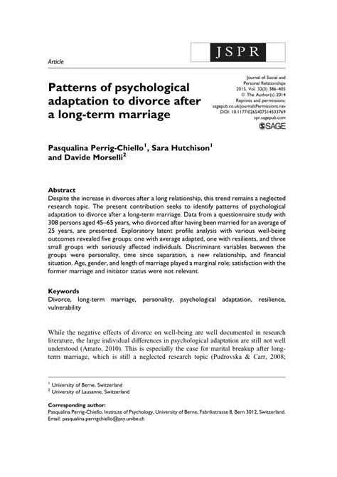 Pdf Patterns Of Psychological Adaptation To Divorce