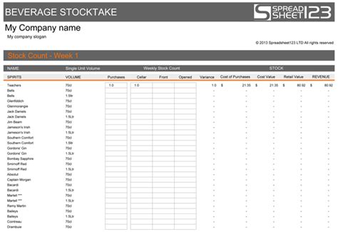 beverage stocktake template for excel