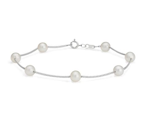 Freshwater Cultured Pearl Tin Cup Bracelet In 14k White Gold 5 5mm