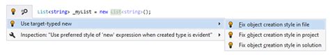 code syntax style object creation new vs new t resharper