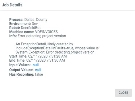 system exception error detecting project version in orchestrator