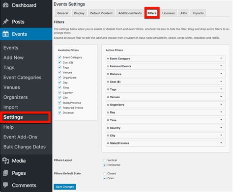 configuring filter bar