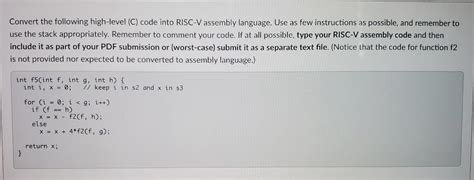solved convert the following high level c code into risc v