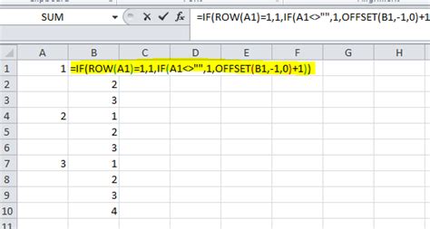excel autofill a number sequence from column a to column