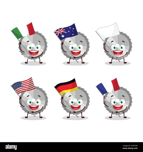 Hand Saw Cartoon Character Bring The Flags Of Various Countries Vector