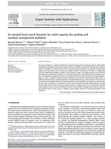 pdf an iterated local search heuristic for multi capacity bin packing