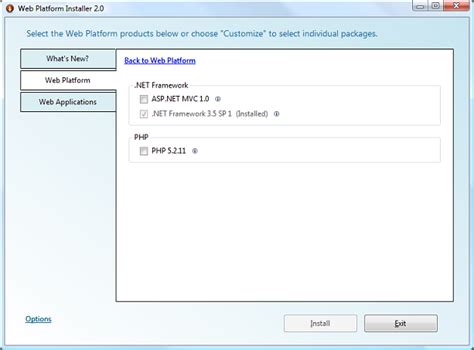 web platform installer 2 0 walkthrough microsoft docs