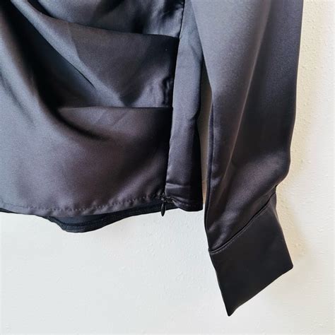 Shein Tops Shein Maite Perroni Black Satin Solid Front Twist Long