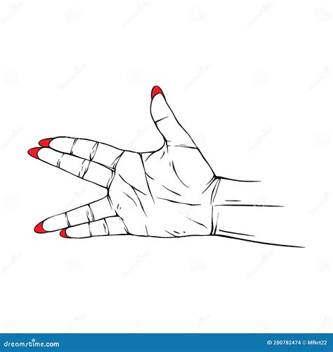 Long Red Nails Hand Drawn Gesture Sketch Vector Illustration Line Art