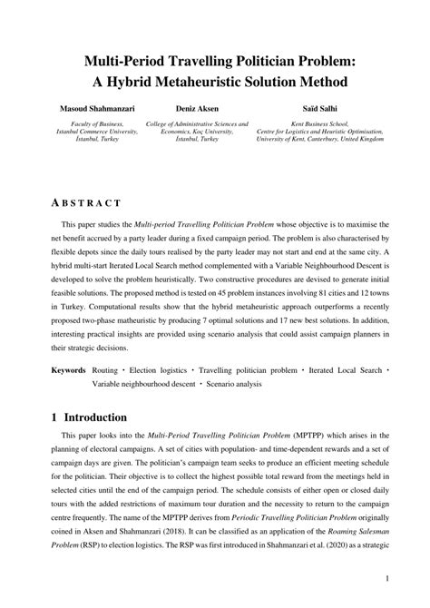 pdf multi period travelling politician problem a hybrid