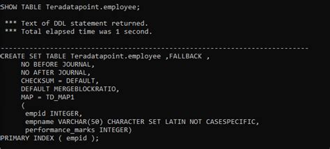 describe table in teradata with example teradata point