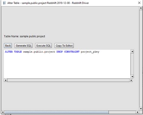 aws redshift drop primary key from a table via the alter table drop