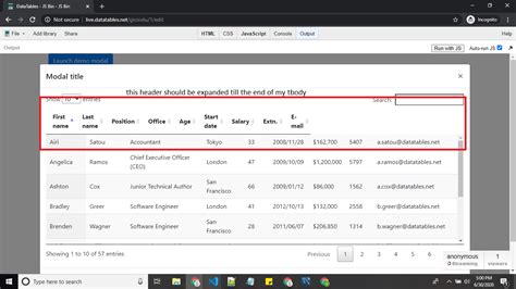 table header is not rendering proper on bootstrap modal — datatables forums