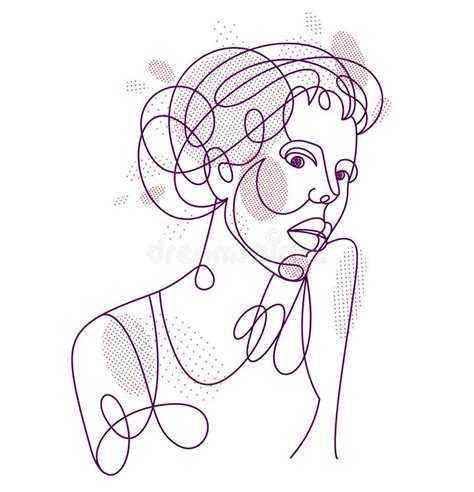 Woman Beauty Face Vector Linear Illustration Delicate Line Art Of