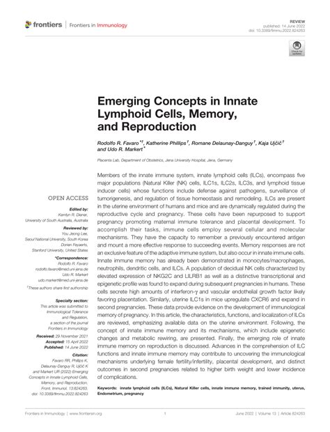 Pdf Emerging Concepts In Innate Lymphoid Cells Memory And Reproduction