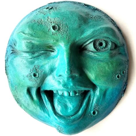 Winking Full Moon Folk Art Sculpture Artist Signed Handmade