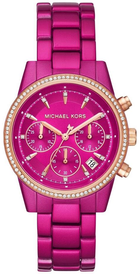 Michael Kors Womens Ritz Chronograph Pink Dial Pink Stainless Steel