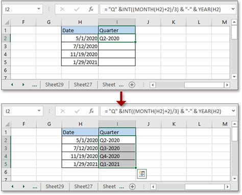 how to find or get quarter from a given date in excel