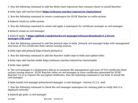 steps to install suse rancher server on the kubernetes cluster suse
