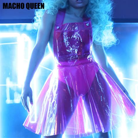 Neon Holographic Clear Pvc Vinly Plastic Overall Dress Summer Festival