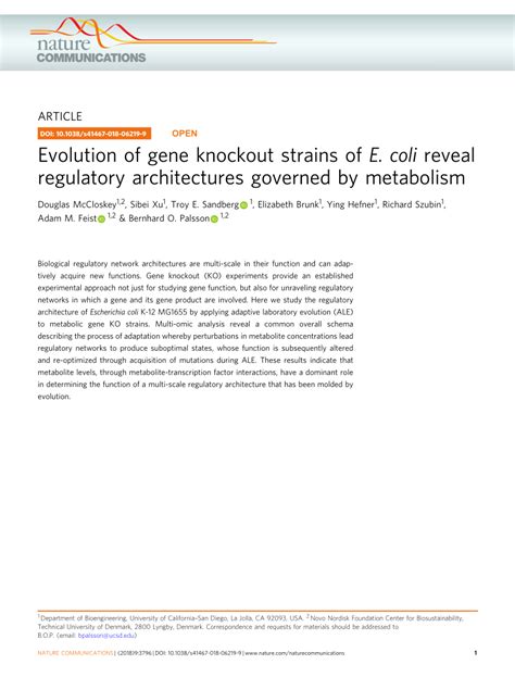 Pdf Evolution Of Gene Knockout Strains Of E Coli Reveal Regulatory