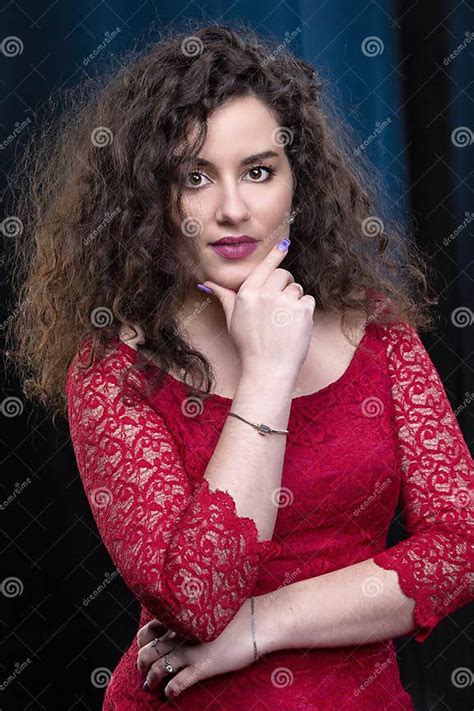Beautiful Brunette Girl With Curly Hair Stock Image Image Of Fashion