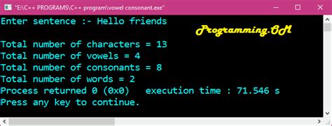 program in c and c to print how many vowels consonants