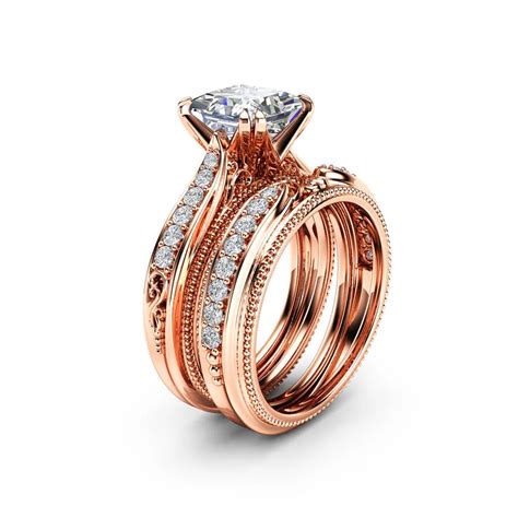 Luxury Female Crystal Zircon Wedding Ring Set 18kt Rose Gold Filled