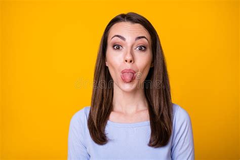 Closeup Photo Of Attractive Pretty Lady Good Mood Sticking Tongue Out