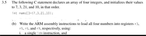 solved 3 5 the following c statement declares an array of