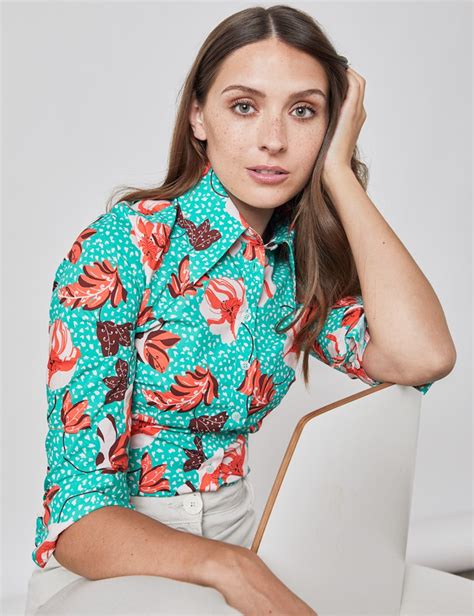 Easy Iron Floral Womens Fitted Shirt With Vintage Collar And Single