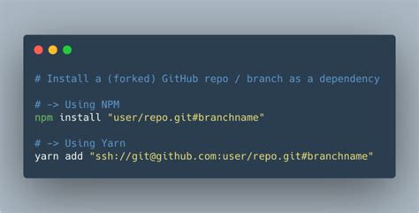 use a github repository branch or commit as a dependency