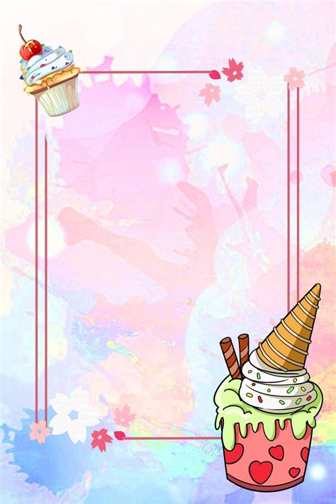 An Ice Cream Sundae With A Cupcake In The Middle On A Pink And Blue