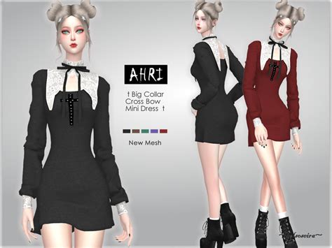 Helsoseiras Ahri Big Collar Dress In 2024 Sims 4 Mods Clothes