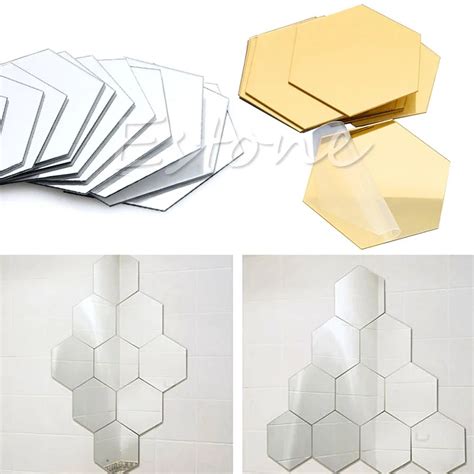 12pcs 3d Mirror Hexagon Vinyl Removable Wall Sticker Decal Diy Home