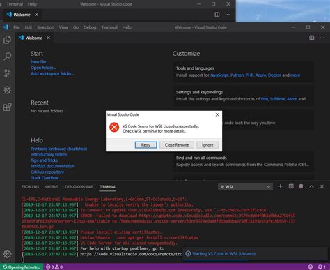 vsc remote wsl errors when attempting to run · issue 2052 · microsoft