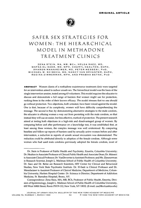 Pdf Safer Sex Strategies For Women The Hierarchical Model In