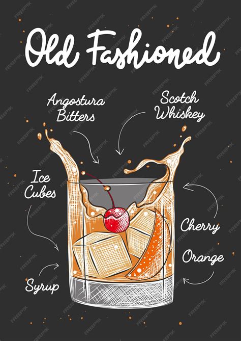 Premium Vector Vector Engraved Style Old Fashioned Alcoholic Cocktail