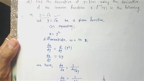 Derivative Of Inverse Function Youtube