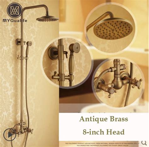 Dual Cross Handles Wall Mount Rainfall Shower Faucet Sets 8 Brass