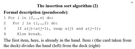 sorting algorithm insertion sort pseudocode given in lectures seems