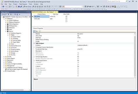 creating a table with sql server 2019